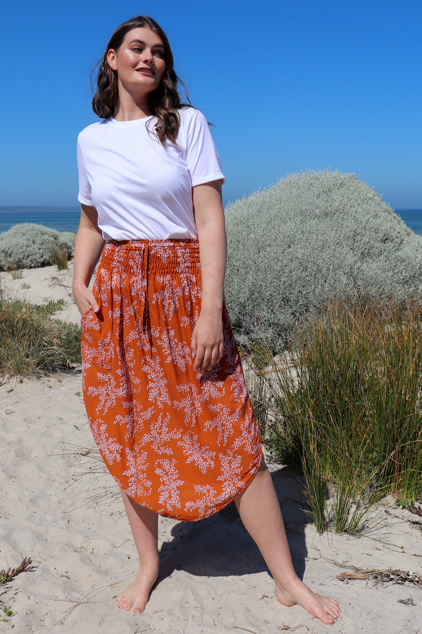 Bijou ONE SIZE Samsara Midi Skirt Burnt Orange – Bijou The Label